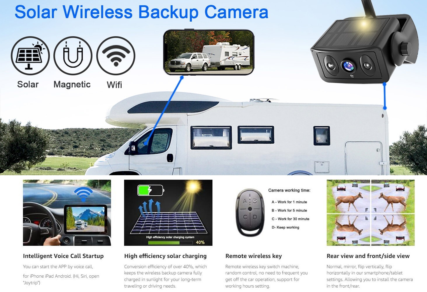 Wireless Solar WiFi Magnetic Battery Backup Camera Standby HD For ...