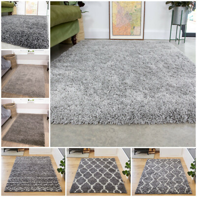 Cosy Fluffy Silver Grey Shaggy Rugs Soft Furry Thick Non Shed Living ...