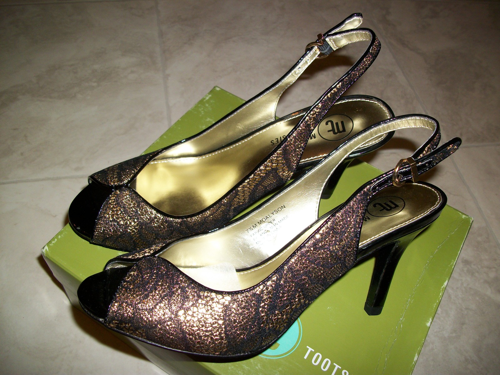 Women's MOOTSIES TOOTSIES SLINGBACKS OPEN TOE STYLE GOLD/BLACK COLOR ...