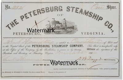 Confederate Blockade Runner Stock Certificate PETERSBURG STEAMSHIP ...