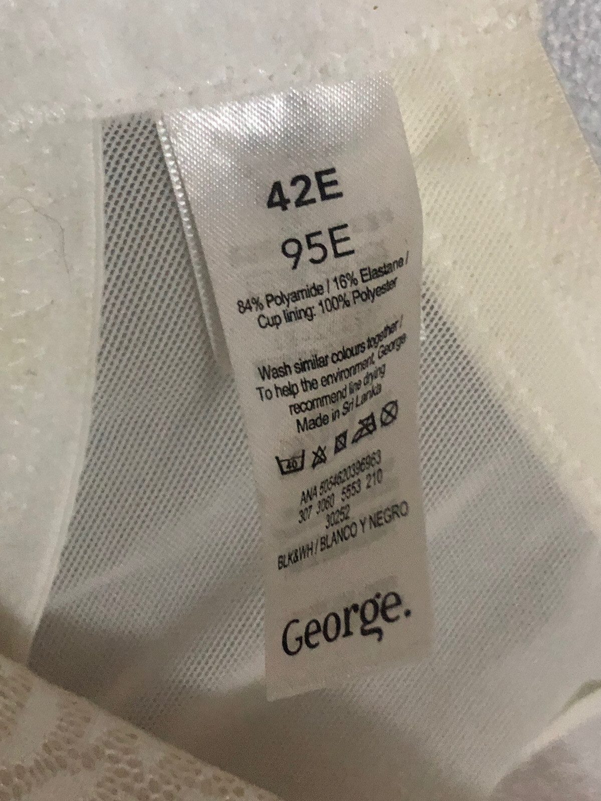 George At Asda Satin Print Style Bra 42E - White - Gem