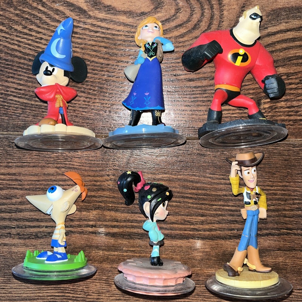 7 Disney Infinity 1.0 Clear Phineas Vanelope Woody Sorcerer Mickey Anna ...