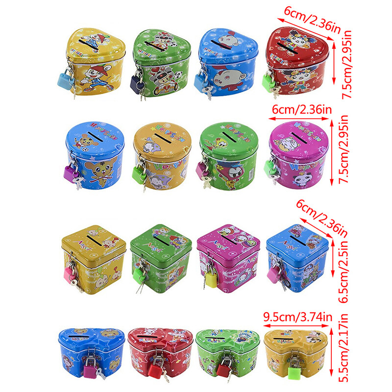 Cute Cartoon Square Tin Metal Piggy Bank Saving Cash Coin Money Box ...