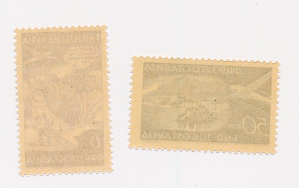 YUGOSLAVIA stamps 6 and 10 Dinara 1951 Parachuting MNH SCARCE !!! CV ...