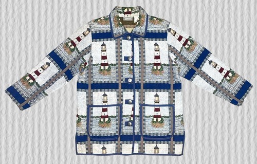 Vtg 90s Blair Lighthouse Tapestry Jacket Women MED Coastal Nautical ...