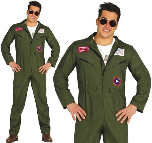 Mens Fighter Pilot Fancy Dress Costume Military Top Airman Aviator Suit ...