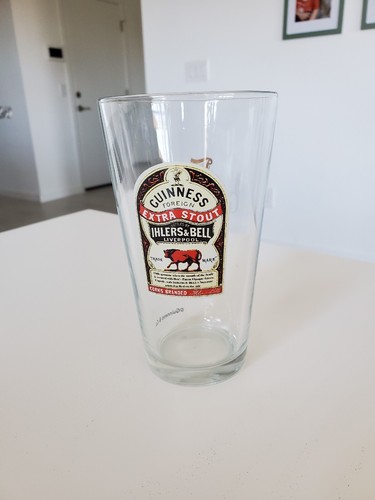 Guinness Pint Glass Extra Stout Ihlers & Bell Liverpool Bull Beer Pub ...