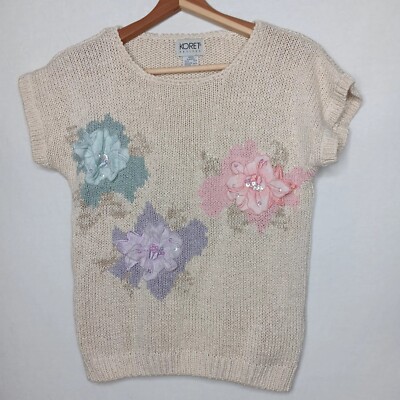 Vintage Koret Petites Womens S Sweater Shirt Short Slv Flowers Silk ...