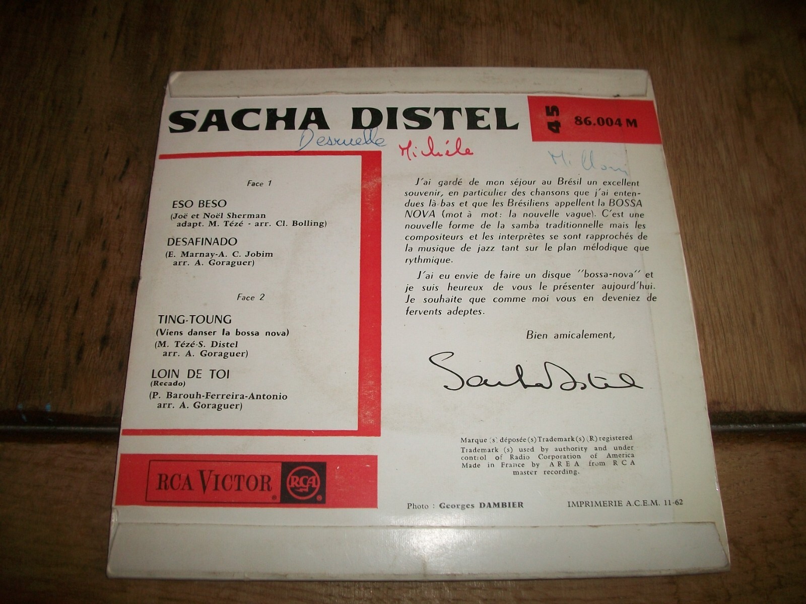 vinyle 45 tours, Sacha distel, bossa nova (grand prix national du ...