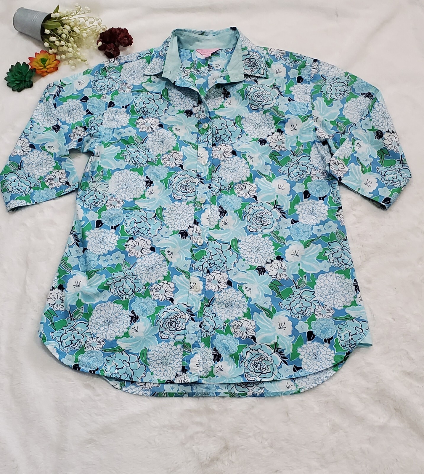 lilly pulitzer Blue Floral Bloom Button Front Tunic T… - Gem
