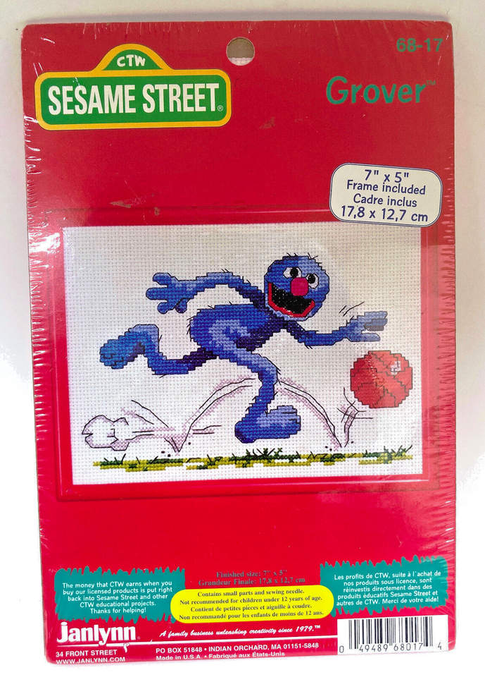 Vintage JanLynn Sesame Street Grover Basketball Cross Stitch Kit with ...