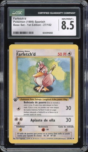 1999 Pokemon SPANISH 1st Edition Base Set Farfetch’d 27/102 CGC 8.5 NM ...