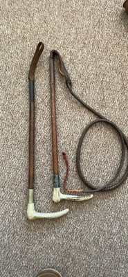 Antique riding crop and whip made from leather and bone with silver ...