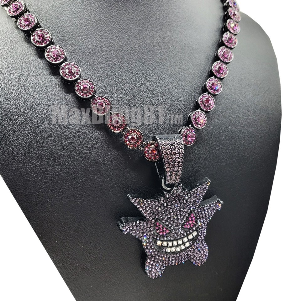 Hip Hop Purple Cubic Zirconia Gengar Pendant 20" Round Link Chain Bling ...