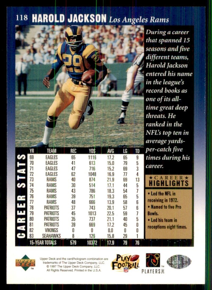 1997 Upper Deck Legends Harold Jackson Los Angeles Rams #118 | eBay