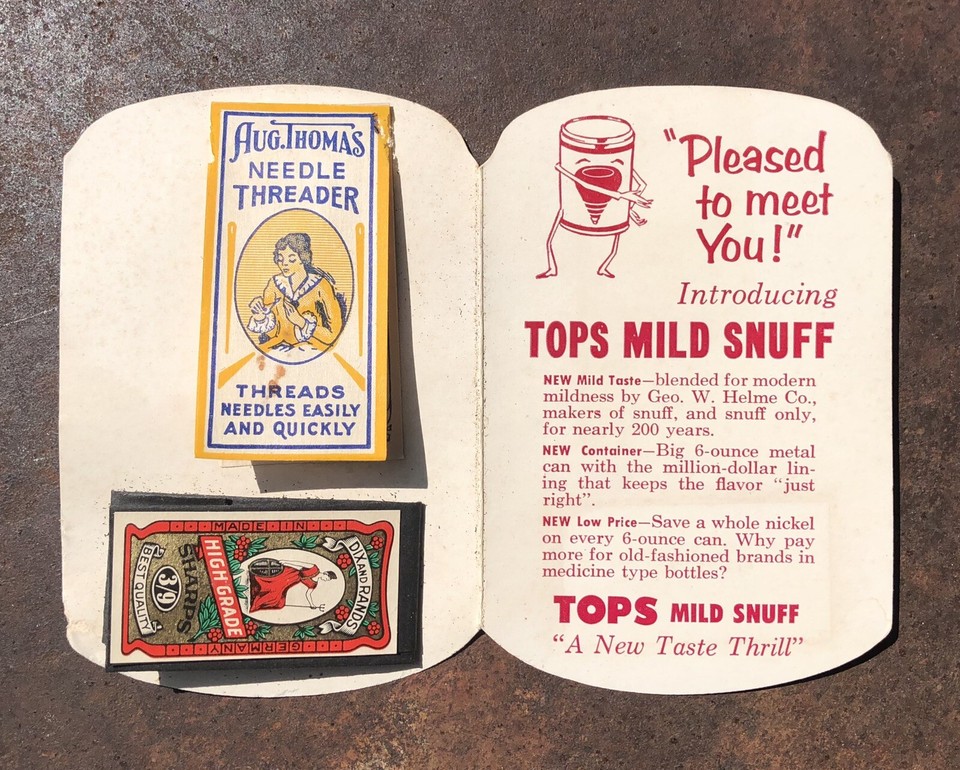 3-Vintage TOPS SCOTCH SNUFF *SEWING NEEDLES* Advertising Free Samples ...