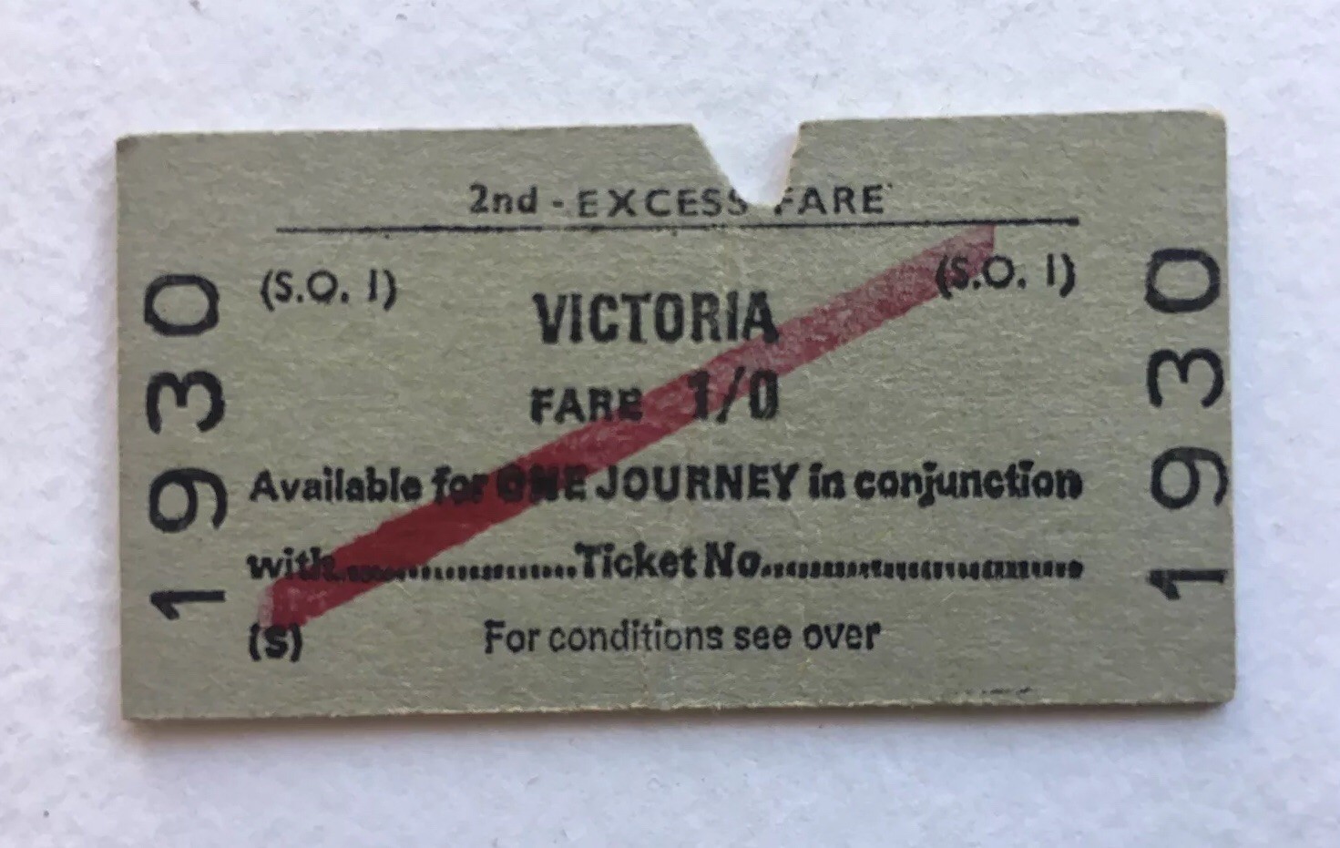 Vintage 1960s British Railways Excess Fare Train Ticket LONDON VICTORIA ...