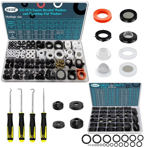 KEZE 1241 Pcs SAE O-Ring & Bevel Washer and Plumbing Flat Washers ...