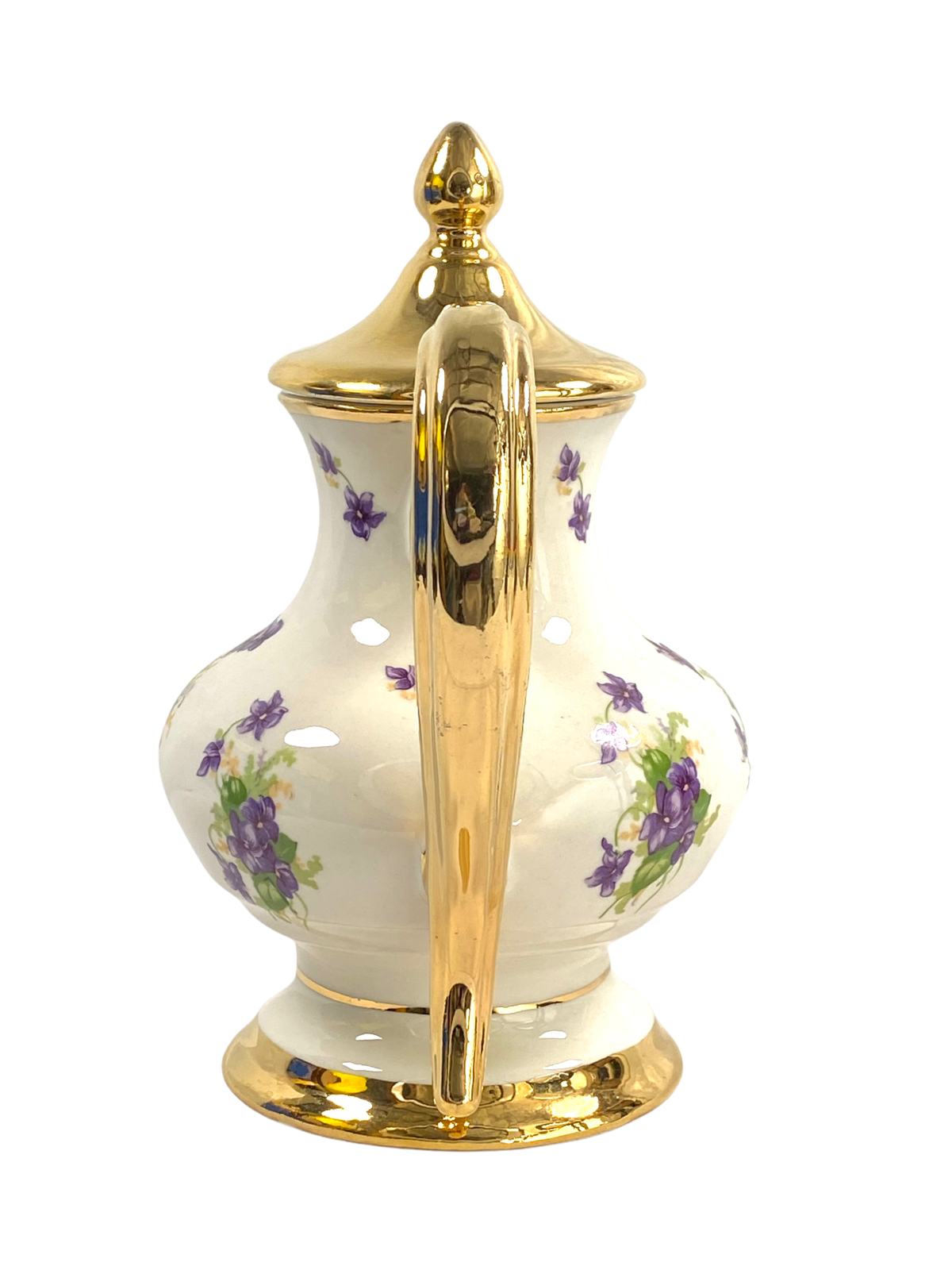 Teapot Medium White Bone China Pattern Of Violets 22 kt Gold On Lid ...