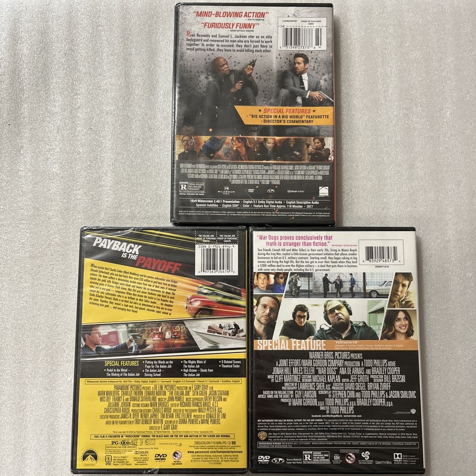 Hitman's Bodyguard + Italian Job + War Dogs DVD Lot NEW SEALED w ...