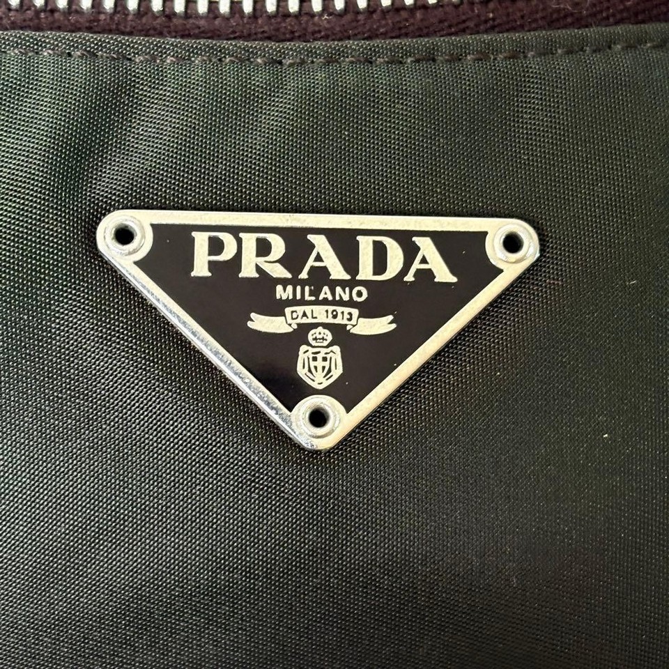 PRADA Nylon Leather Shoulder Bag Khaki Dark Brown Unisex Crossbody ...