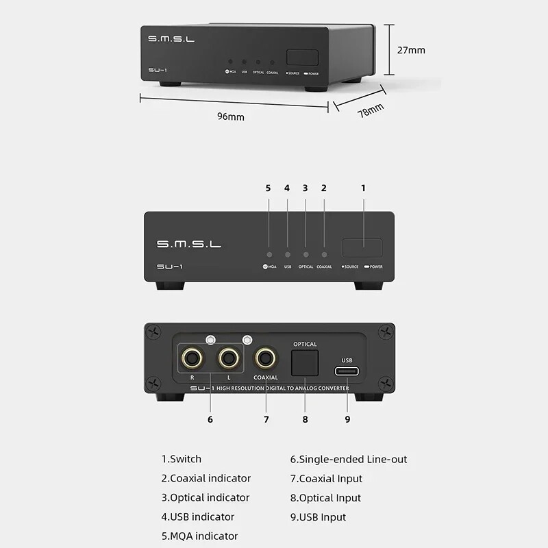SMSL SU-1 / SU1 High Resolution USB MQA Audio Decktop DAC MQA-CD Audio ...