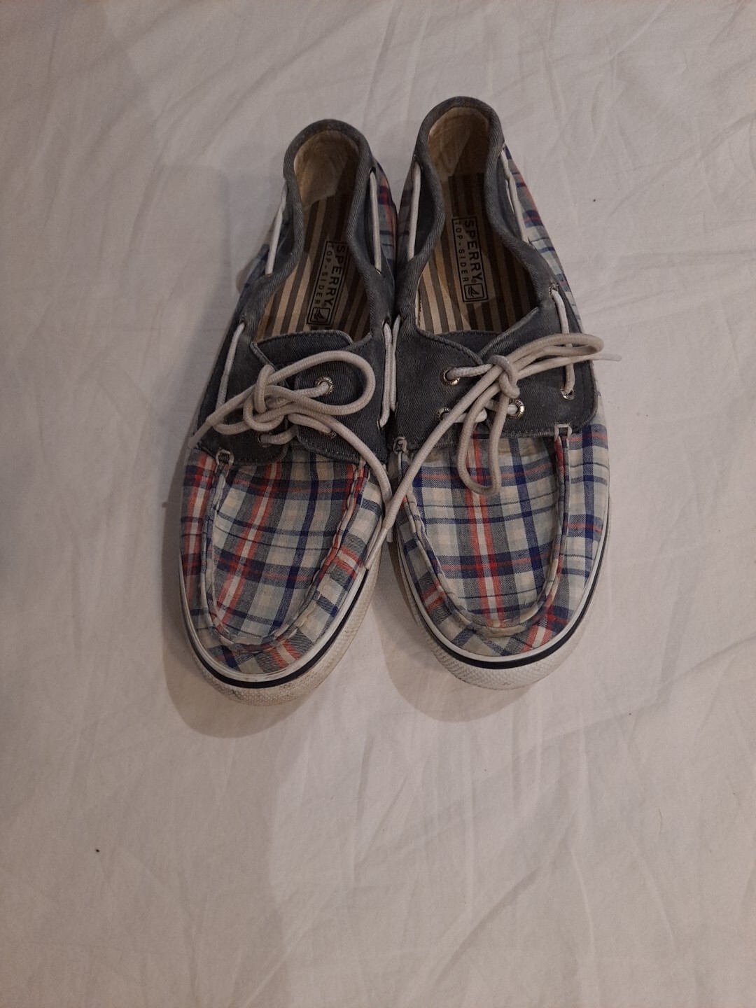 Women's Sperry Top Sider Navy Blue & Plaid Boat Shoes Size 10 M | eBay