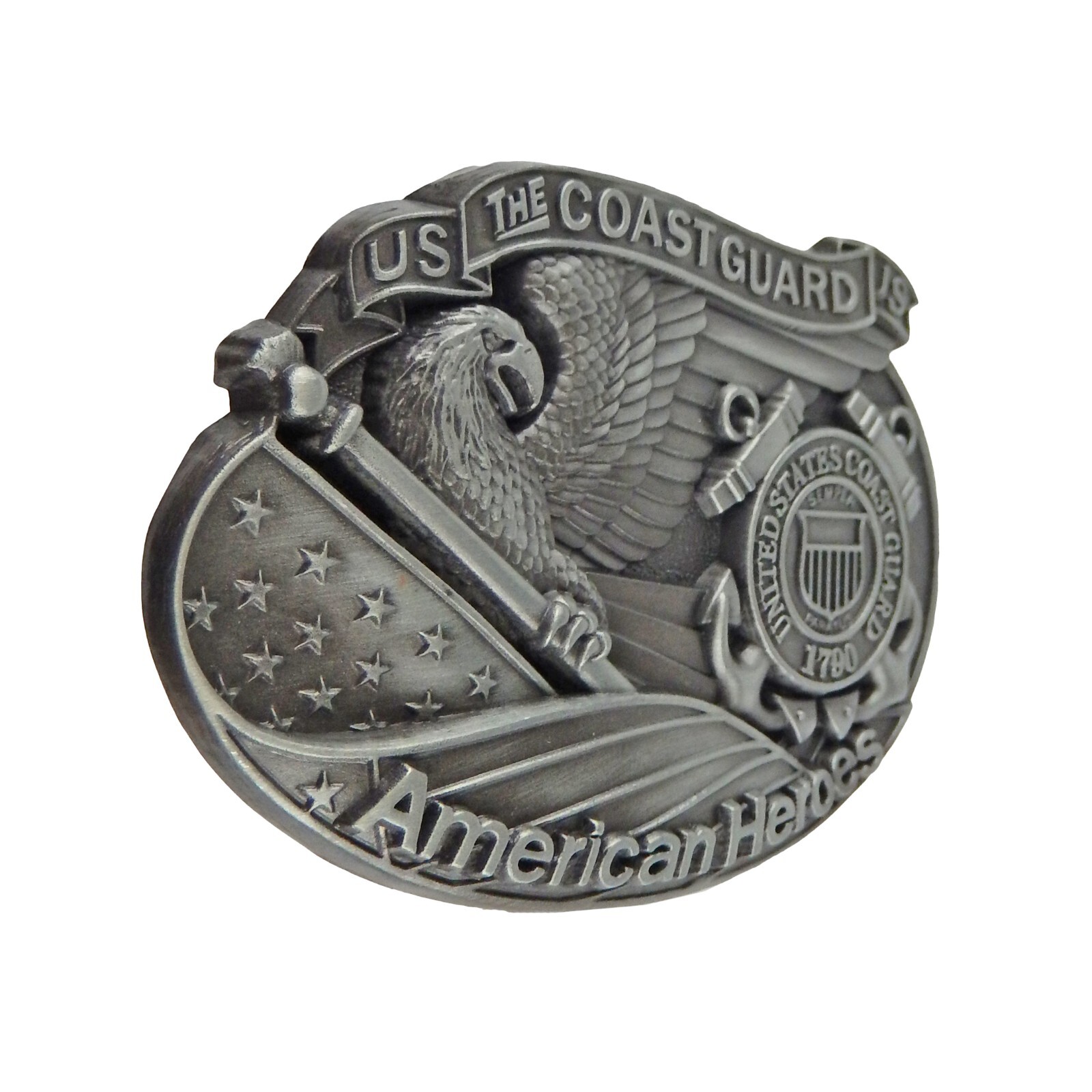 Coast Guard Belt Buckle American Eagle Flag Heroes Silver Tone Fits 1.5 ...