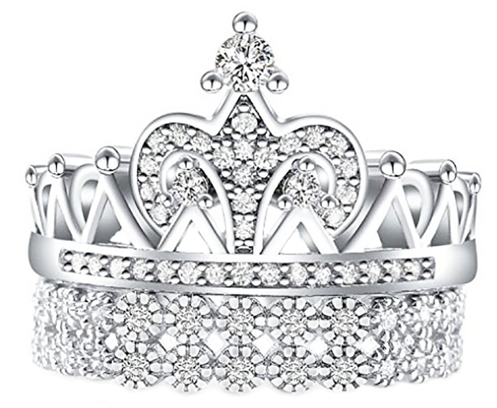 Silver crown ring Real 925 sterling tiara queen Women's Weddings ...