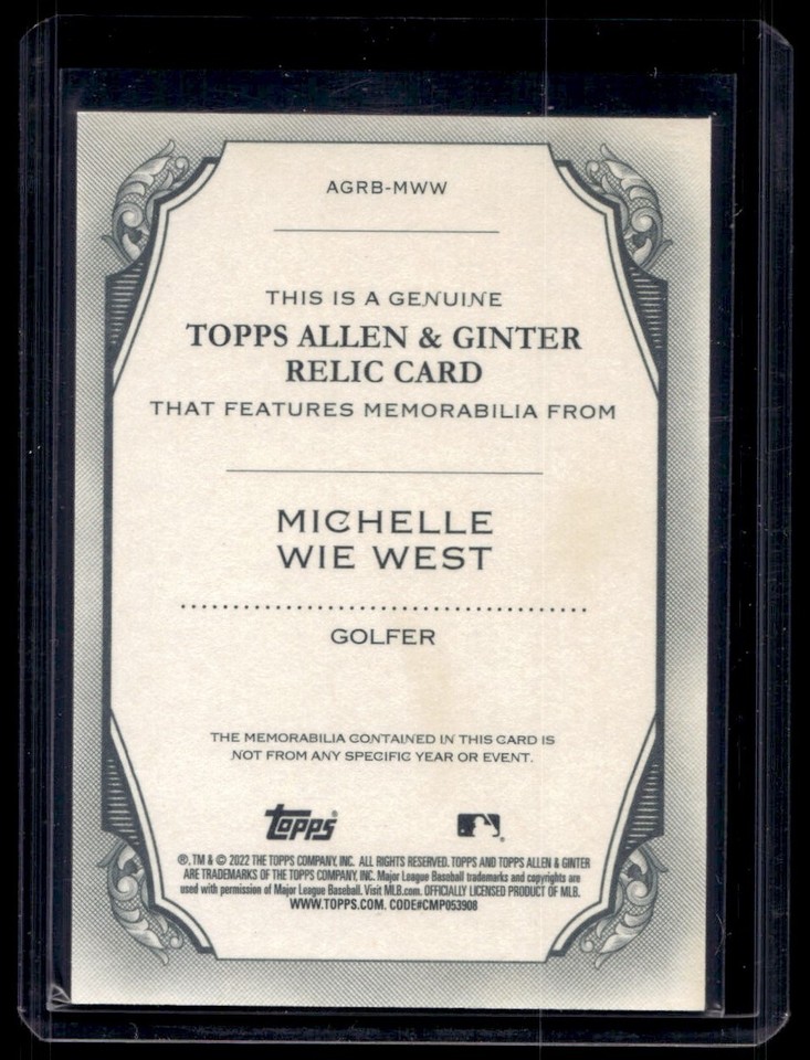 2022 Topps Allen & Ginter Relic Michelle Wie West PGA Golf #AGRB-MWW | eBay