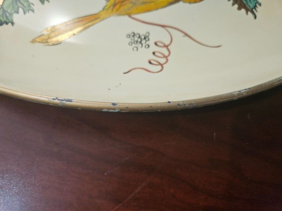 VINTAGE SIGNED FRANK NEAL PAINTING METAL BIRDS WALL PLAQUE TRAY 20 1/8 ...