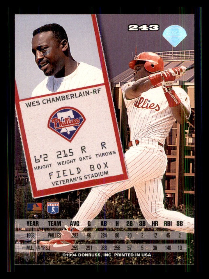 1994 BASEBALL 1994 Leaf Wes Chamberlain Philadelphia Phillies #243 1 | eBay