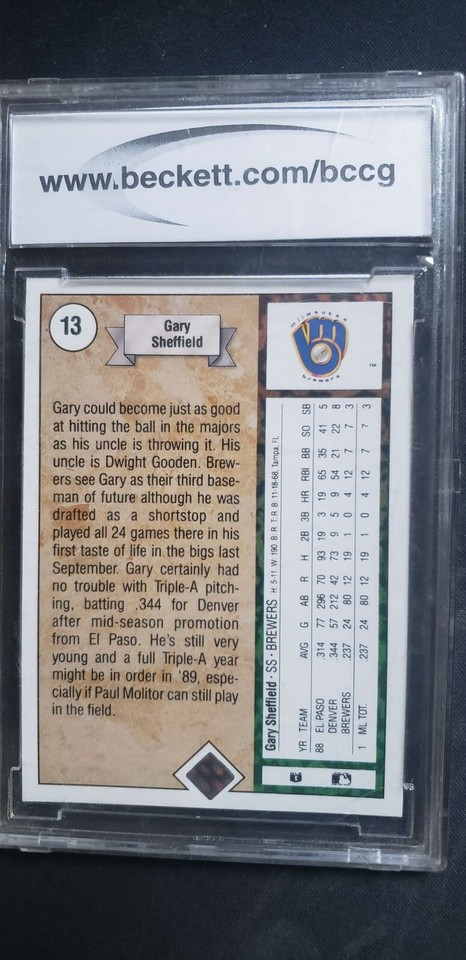 GARY SHEFFIELD RC 1989 UPPER DECK ROOKIE CARD#13 BCCG10!BREWERS OF RC ...