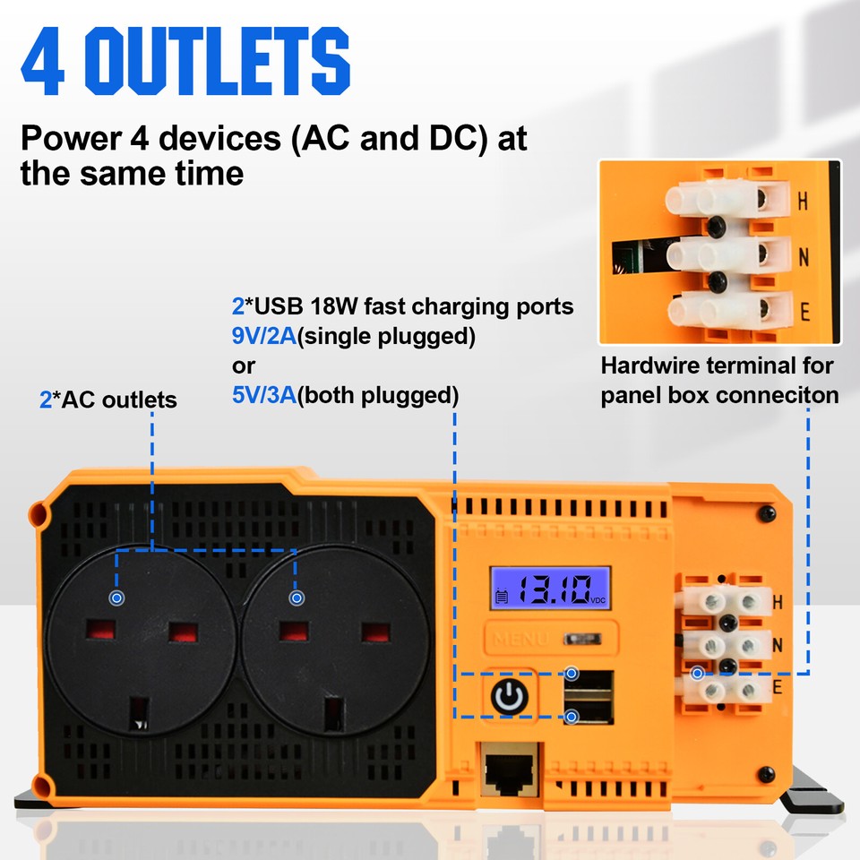 600W 1100W 2000W 3000W Watt 12V 24V Pure Sine Wave Inverter for Solar ...