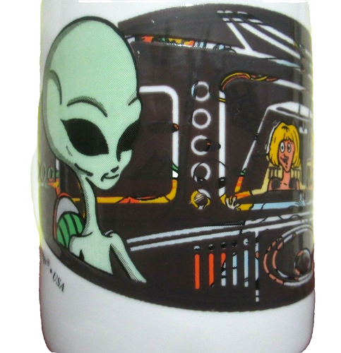 UFO Aliens Coffee Cup Little Green Men Controlling Human Tourist ...