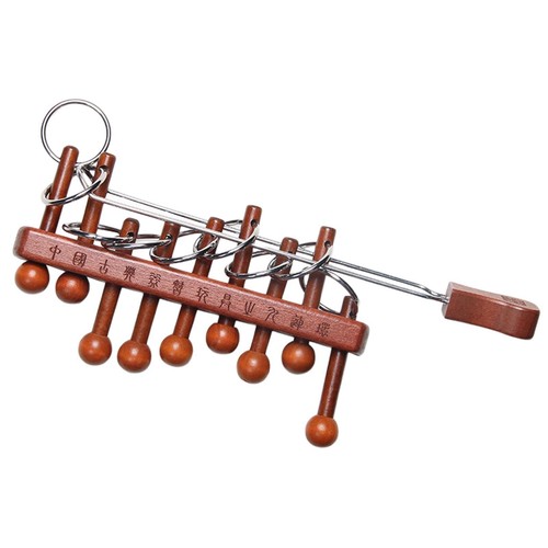 Brain Teaser 9 Linked Rings Puzzle Handheld Wooden Chinese Traditional ...