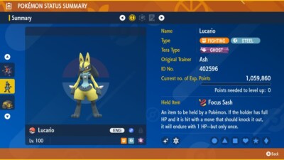 Shiny Lucario 6IVs Tera Type: Ghost Pokémon Scarlet and Violet | eBay