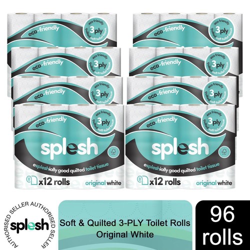 Splesh Quilted Luxury White 3 Ply Soft Toilet Tissue Paper 96 Rolls ...