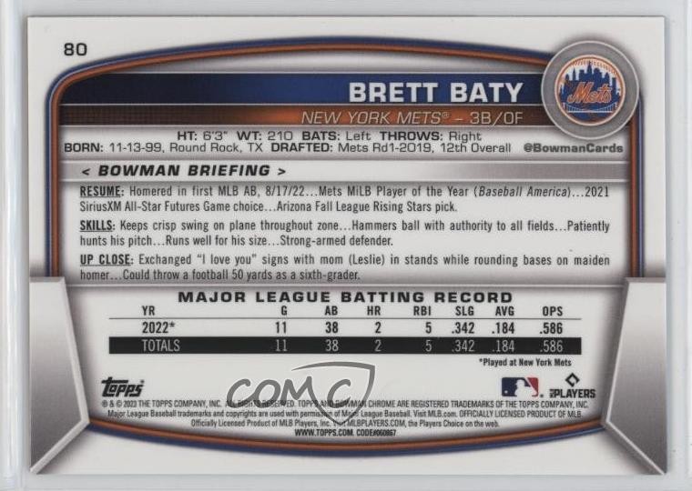 2023 Bowman Mega Box Chrome Navy Mojo Refractor /175 Brett Baty #80 ...