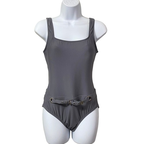 Michael Kors NWT Belted Gray One-Piece Swimsuit Deep Back Maillot ...