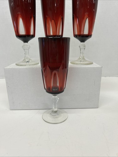 CRISTAL D'ARQUES-DURAND GOTHIC PATTERN RED RUBY GLASS STEM PARFAIT CHAMPAGNE 6! | eBay