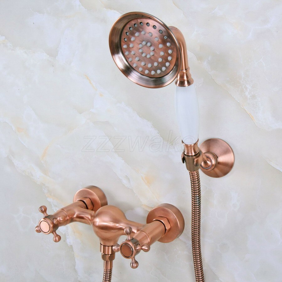Red Copper Wall Mounted Bathroom Faucet Shower Mixer Tap Hand Shower ...