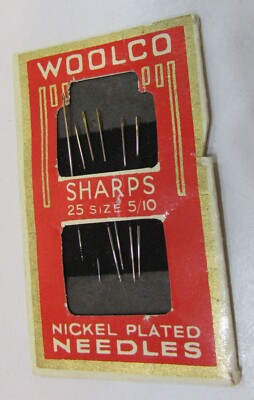 6 Vintage 1940's Woolco Sharps Size 5/10 Nickel Plated Sewing Needles ...