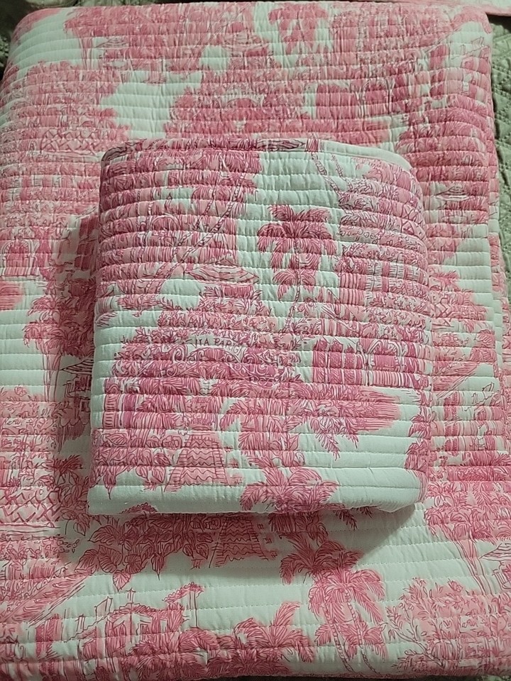 Pottery Barn Teen Lilly Pulitzer Toile Quilt Twin/XL & 1 Standard Sham ...