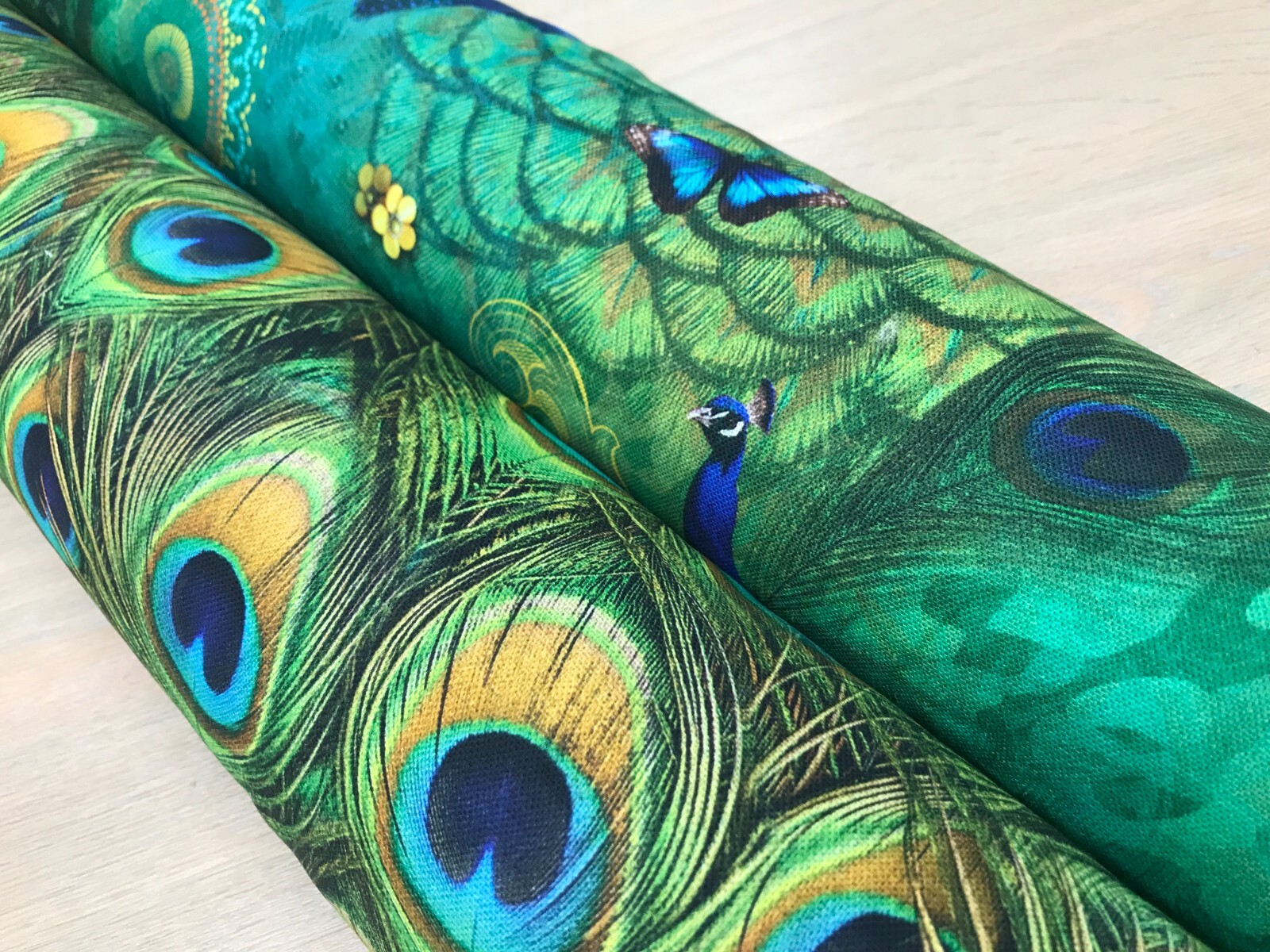 Peacock Curtain Upholstery Cotton Fabric Material - 140cm wide GREEN ...