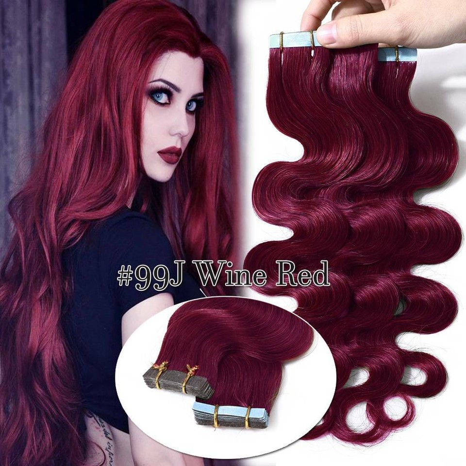 Thick Wave Tape In Skin Weft Remy Human Hair Extensions Full Head 10/20 ...