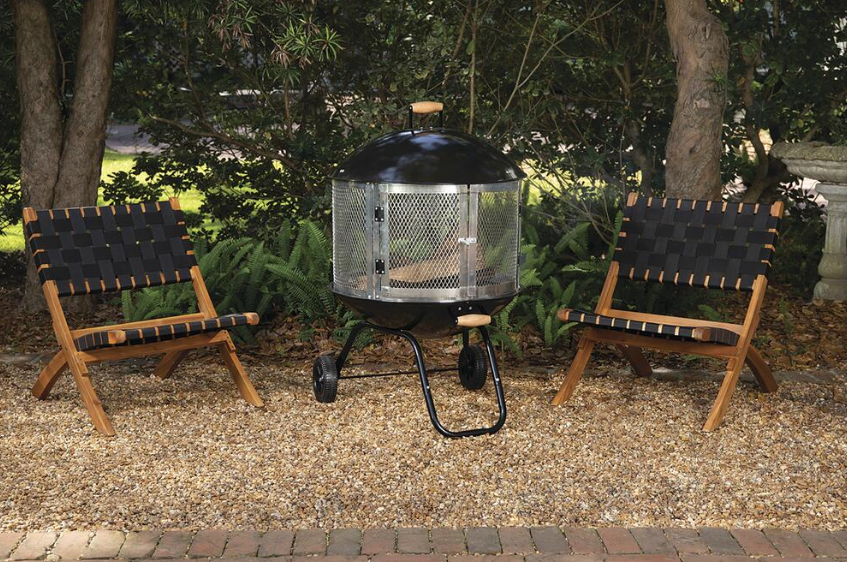 Outdoor 28" Mobile Portable Round Steel Wood Fire Pit With Convenient ...