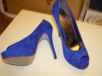 STUNNING SUEDE BLUE PEEP TOE STILETTOS SZ 7 EURO 40 6" HEELS WORN ONCE ...