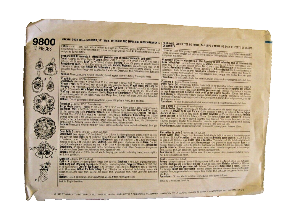 Vintage 1995 Simplicity Christmas Wreath -Stocking Tree Skirt Pattern ...