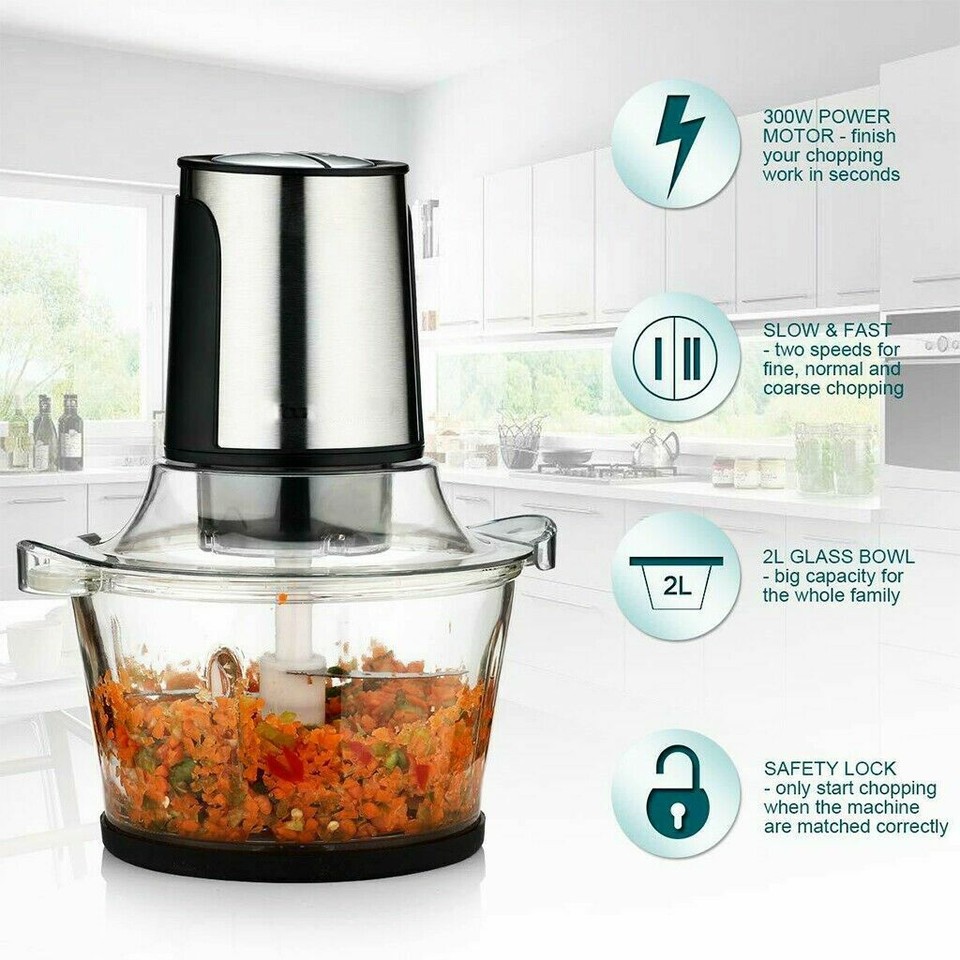 Food Processor Blender 2L Chopper Mixer Meat Spices Grinder Smoothie ...